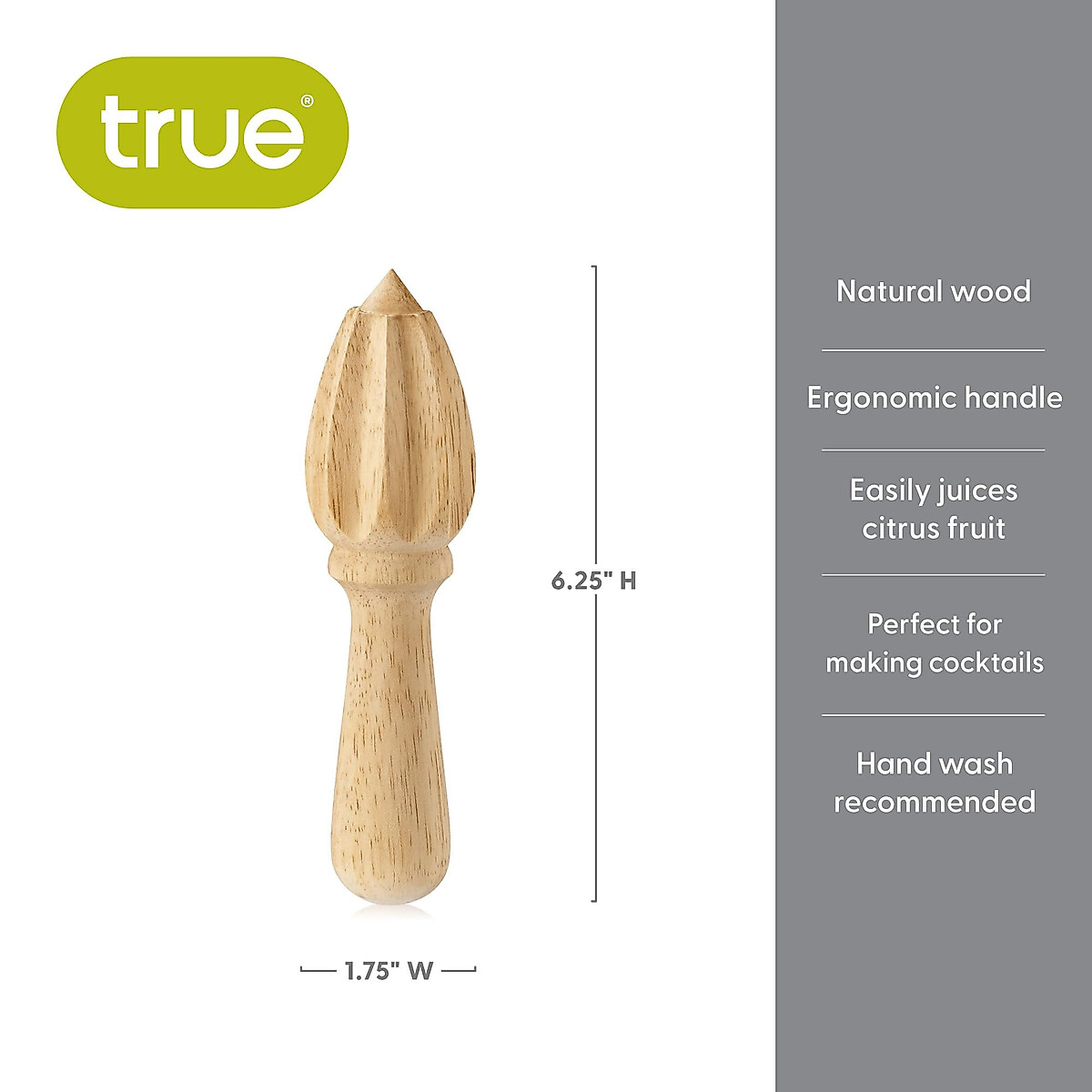 True Juice Citrus Wooden Reamer, Wooden Lemon Juicer, Handheld Citrus Juicer, Juicing Tool, 6.25', Wood