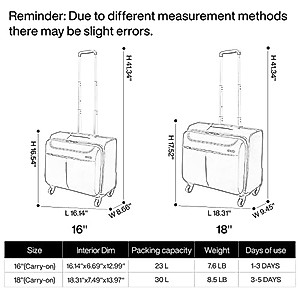Hanke 16 Inch Softside Airline Approved Carry On Luggage Suitcases with Wheels,Travel Luggage Lightweight Square Suitcase with Lock TSA Rolling Luggage Bag for Business Trip Men Women