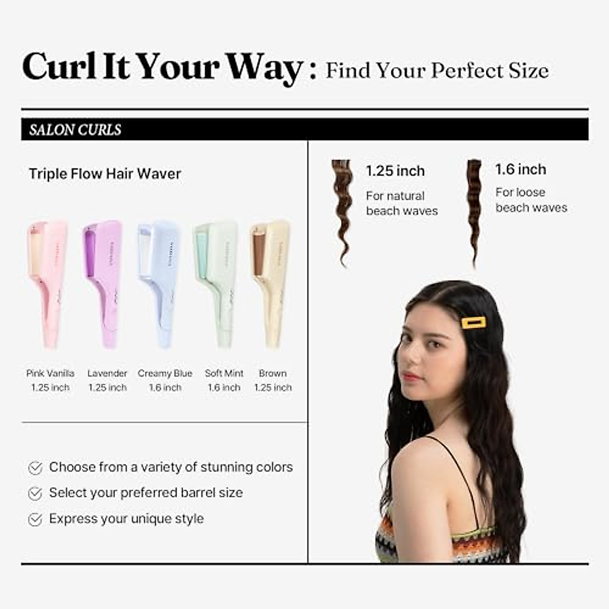 VODANA Professional Triple Flow Ceramic Hair Waver - Easy Beach Waves with Embedded Double Barrel Wave Iron. Experience Instant Heat, Long-Lasting Performance, and Quick Heat (1.6 inch, Creamy Blue)