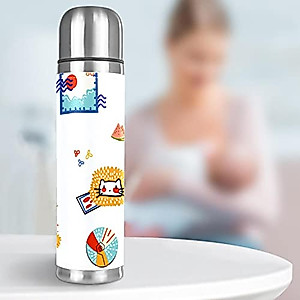 Stainless Steel Leather Vacuum Insulated Mug Animal Thermos Water Bottle for Hot and Cold Drinks Kids Adults 16 Oz