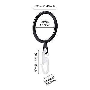 CALIDAKA Curtain Rings, 24Pack Black Curtain Rings and Hooks, 30mm Metal Hanging Rings with Curtain Hooks, Durable Curtain Drapery Pole Rod Rings for Window Rods, Shower Curtains Hanging