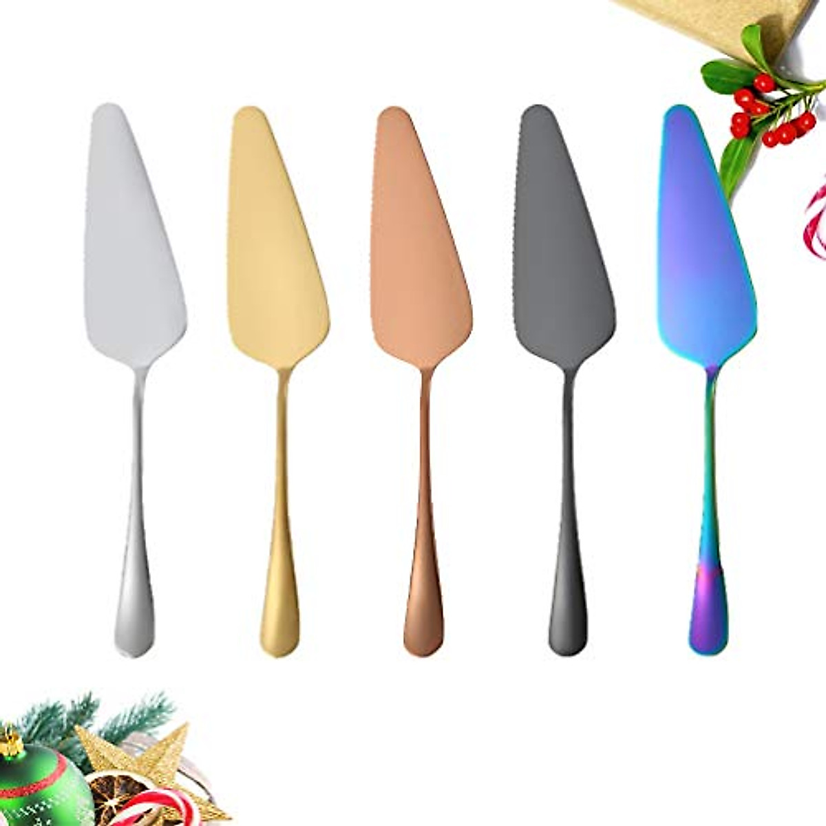 DOITOOL Colorful Pie Cake Server Knife, Wedding Cake Serving Set, Stainless Steel Cake Pie Pastry Servers, Simple Serrated Cake Shovel, Mirror finish& Onside with Fine Serrated
