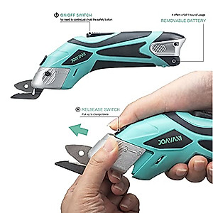 JOAVANI Cordless Electric Scissors for Cutting Fabric, Box, Cardboard Cutter, Carpet. Power Shears for Sewing, Scrapbooking, Crafting (2pc Battery, 2pc Blade - Lower Noise)
