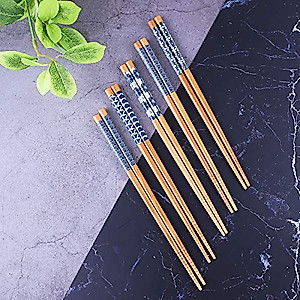 Antner 10 Pairs Natural Bamboo Chopsticks Japanese Style Reusable Chop Sticks, Dishwasher Safe Chopstick Set, 8.8 Inch/22.5cm