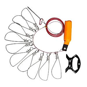 Fish Stringer Clip,Fishing Stringer Clip Fish Lock Stainless Steel Wire Rope Lanyard Live Fish Lock with Float,5/10 Metal Snaps (10 Clips)