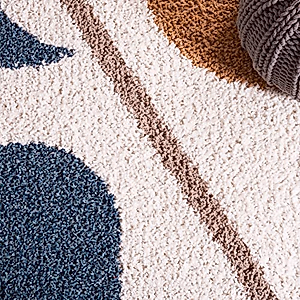 Safavieh Calico Shag Collection 8' x 10' Ivory/Blue CLC114A Mid-Century Modern Non-Shedding 1.6-inch Thick Area Rug