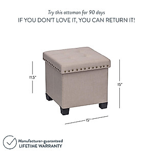 Nathan James 71103 Payton Foldable Storage Ottoman Footrest and Seat Cube, Beige