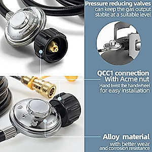 Alocs 12ft Propane Hose Adapter F271803 with Regulator for Mr Heater Big Buddy Heater & Most Gas Grill, 3/8 inch Quick Connect Disconnect Fitting to QCC1 Connection (Type 1) for 20 LB Propane Tank
