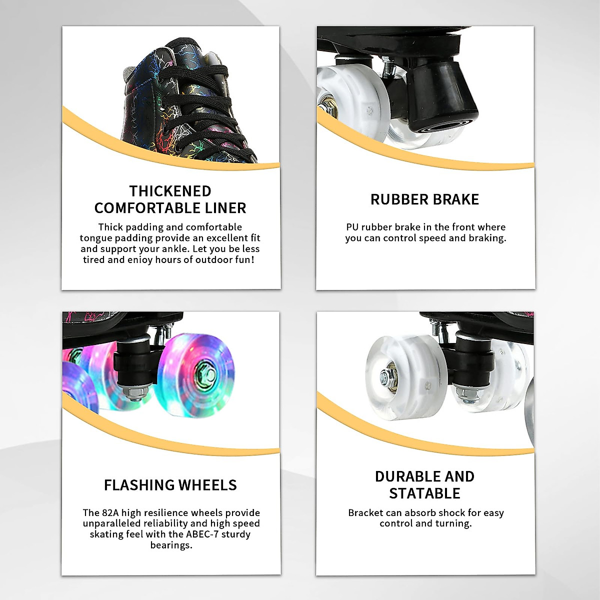 Women's Roller Skates Light Up Wheels, Leather Adjustable Double Row Roller Skates Illuminating Derby Skates Illuminating for Teens and Youth (Lightning Black Flash Wheel,8.5)