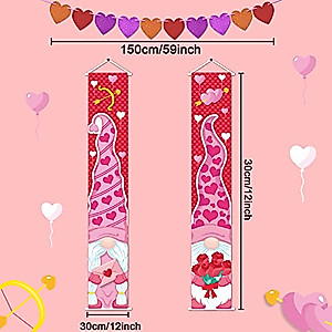 3pcs Valentine's Day Gnome Banner Decorations with Hearts Gliter Banner Valentines Day Outdoor Decorations Home Wall Porch Sign Decor for Holiday Valentines Party Decorations
