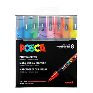 Posca Acrylic Paint Marker Set, 8 Color Fine Glitter, PC-3M (PC3MGL8)