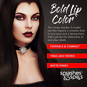 Vivid Black and Red Lipstick - 2 Pack Combo - Bold, Translucent, No Sheen Lip Color With Matte Finish - Makeup and Cosmetics by Splashes & Spills