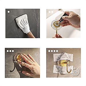 COCOYA 4Pack Adhesive Towel Hooks, Easy Install Acrylic Stainless Steel Heavy Duty Waterproof Rustproof Modern Decorative Cute Bathroom Bedroom Gold Wall Hooks for Hanging Include Strong Adhesive