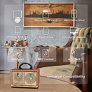 J-160 Retro AM FM Shortwave Radio, J-110 Vintage AM FM Shortwave Tabletop Radio with Excellent Reception, SD Card USB Drive Aux-in MP3 Player, Battery Operated by PRUNUS