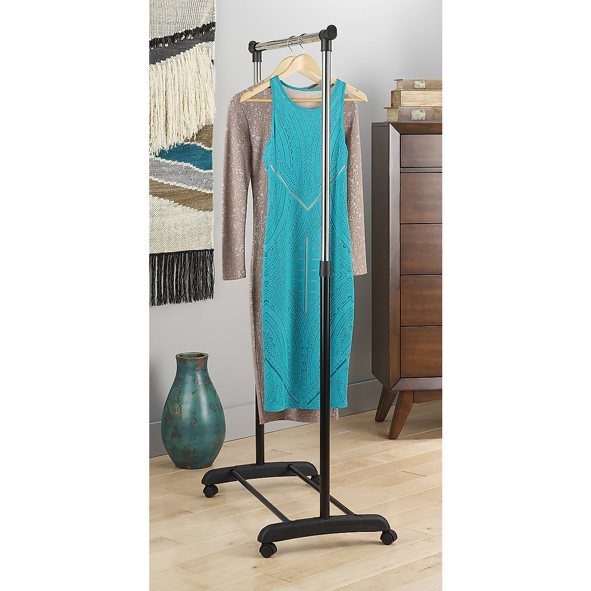 Whitmor Black and Chrome Adjustable Garment Rack-Rolling Clothes Organizer