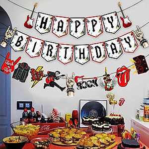 Rock and Roll Birthday Banner 3Pcs One Rocks Party Banners Rock Music Birthday Party Decoration Rock Party Hanging Cutout Banners for Rock and Roll Baby Shower Supplies