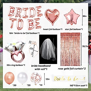 Exquisite Bachelorette Party Rose Gold Kit - Bride to Be Sash, Elegant Bride Headband with Veil, Bride Balloons and Foil Curtain| Bridal Shower Decorations