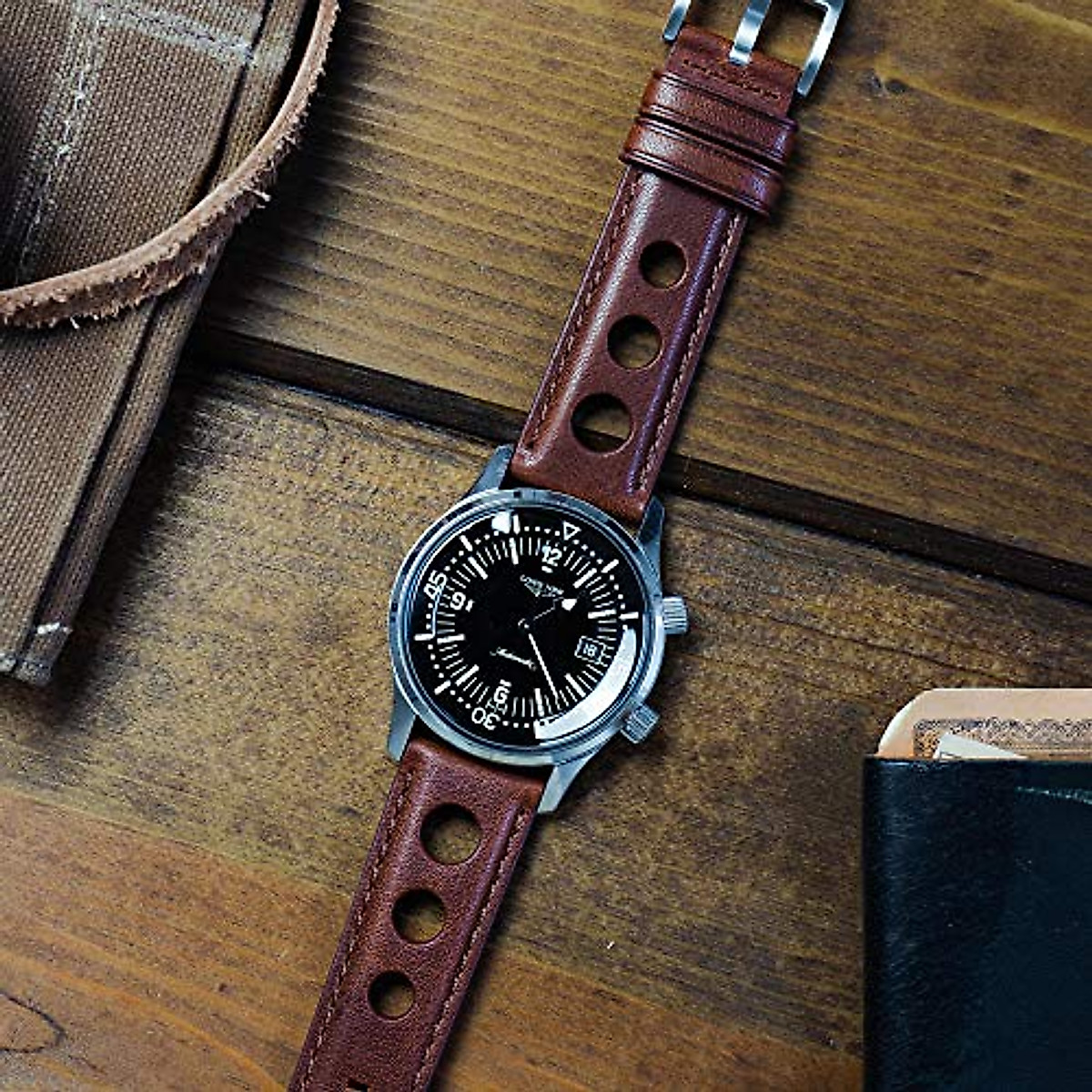 BARTON WATCH BANDS 22mm Chocolate - Rally Horween Leather Watch Bands - Integrated quick release spring bars- 316L stainless steel- Choose Strap Color & Width