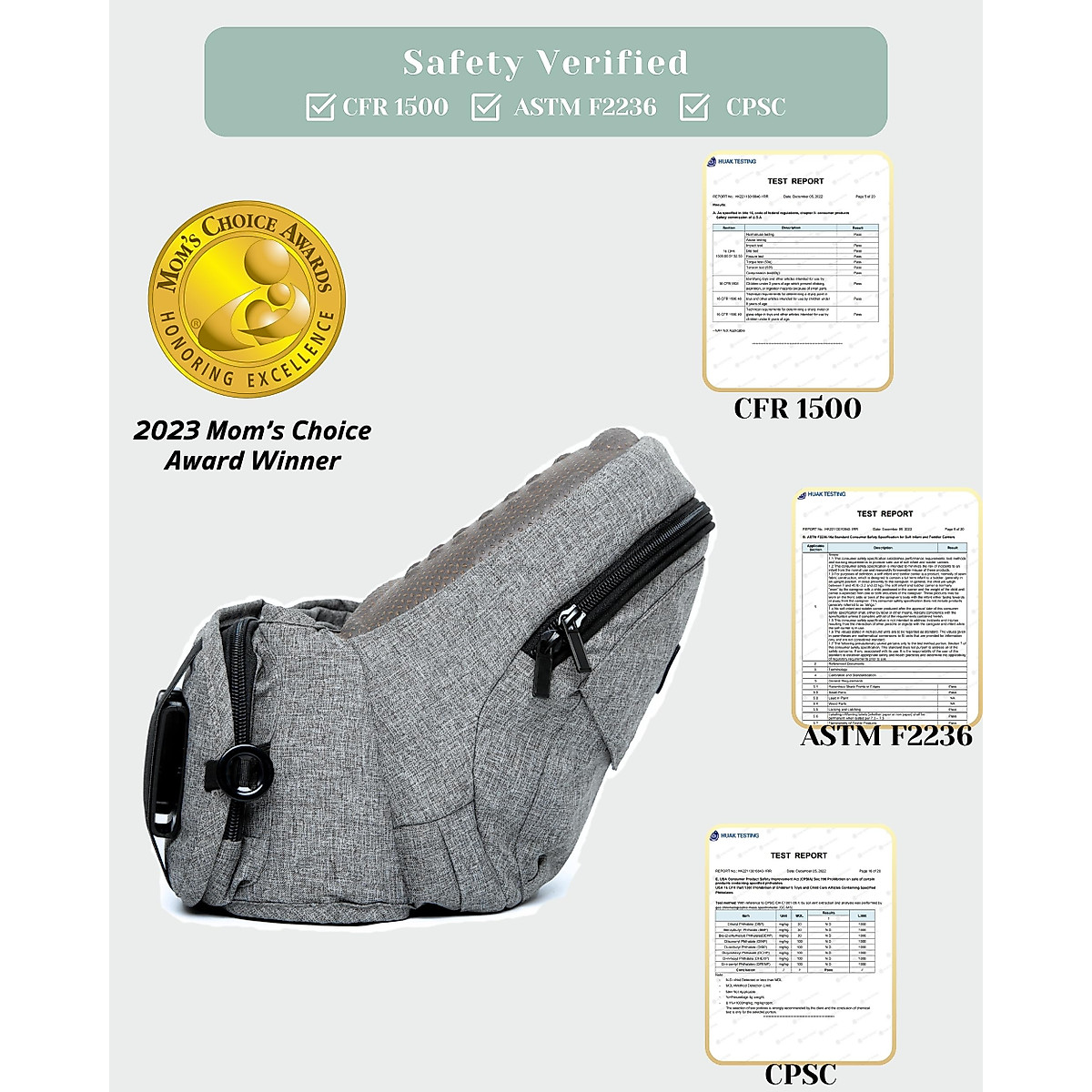 CozyOne-Mom's Choice Award Winner-CPC-Certified Baby Hip Carrier, Adjustable Waistband with Abdominal Support Design & Various Pockets for Newborns & Toddlers 8-44 lbs Carrier (Grey)