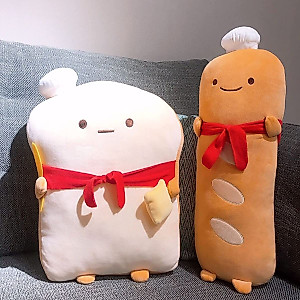 MDXMY 20.8'' French Baguette Plush Pillow Funny Food Bread Plushie Soft Hugging Pillow with Red Scarf (Baguette)