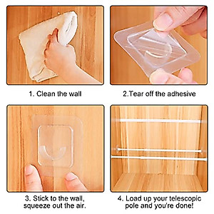 6Pcs Adhesive Shower Curtain Rod Holder, SHAIDOJIO, Transparent Shower Curtain Rod Mount Holder, Shower Curtain Rod Tension Brackets No Drilling for Wall, Bathroom, Windows, Wardrobe