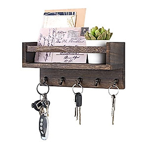 Dahey Key Holder for Wall Decorative, Key and Mail Holder with Floating Shelf Rustic Wooden Key Hanger with 5 Hooks for Entryway, Living Room, Bedroom, Bathroom, Office, Farmhouse Home Decor