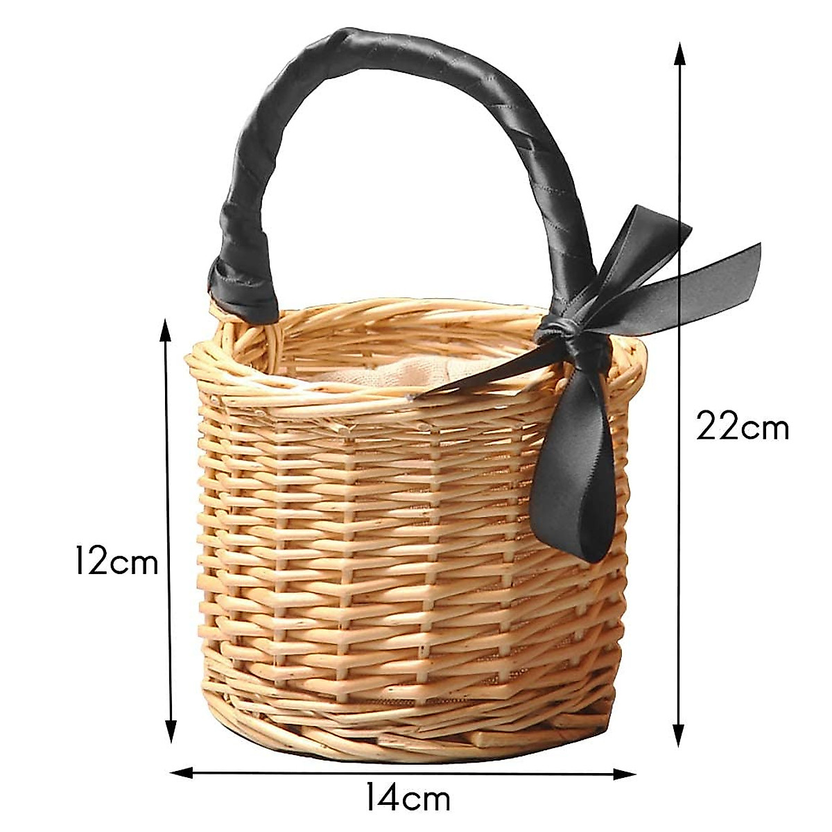 Dasing Wicker Woven Basket Wedding Flower Girl Baskets Willow Hand Woven Basket with Handle and Ribbon Bow Woven Eggs Candy Basket Flower Basket for Wedding Home Garden Decor