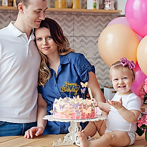 60Pcs Butterfly Cupcake Topper Pink Purple Gold, Lively 3D Butterflies for Cake Decor Birthday Anniversary Kids Wedding Girl Women Party Wall Food Decorations,Mixed Size