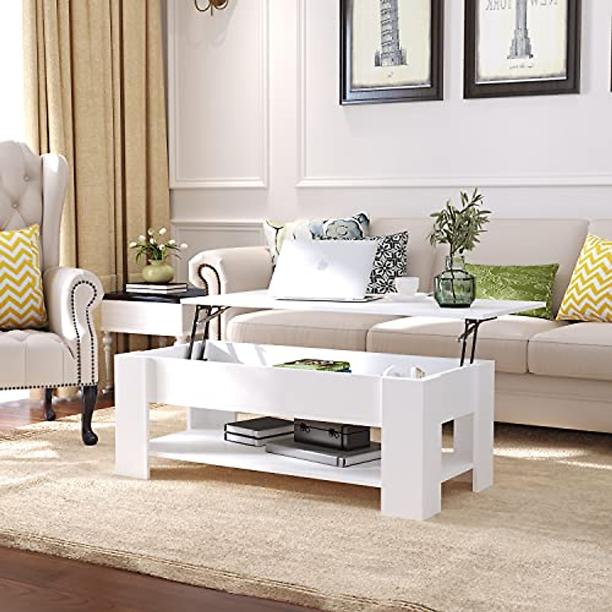 Gadroad Lift Top Coffee Table (White)