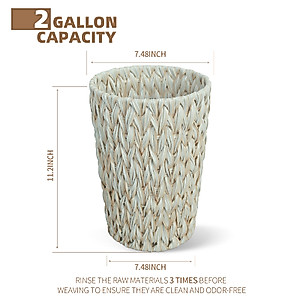 Endymion Wicker Trash Can,Wicker Waste Basket for Bathroom,Decorative Boho Small Bathroom Trash Can,Waterproof Wicker Trash Basket,2 Gallon Compact Round,Milk White