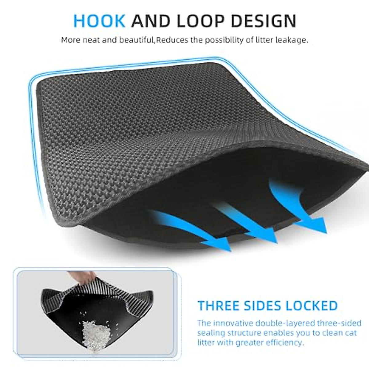 Cat Litter Mat Litter Trapping Mat, Honeycomb Double Layer Litter Box Mat, Waterproof Leakproof Washable Easy Clean, Anti-Slip, Scatter Control, No Phthalate, Scratch Resistant, 25" x 18" Black