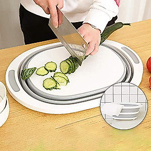 AAKitchen Collapsible Dish Pan Cutting Board Combo Portable Washing Basin Dish Tub Foldable Storage Organizer Wash and Drain Dish Basket over the Sink Dish Drainer for RV, Camp, Marine