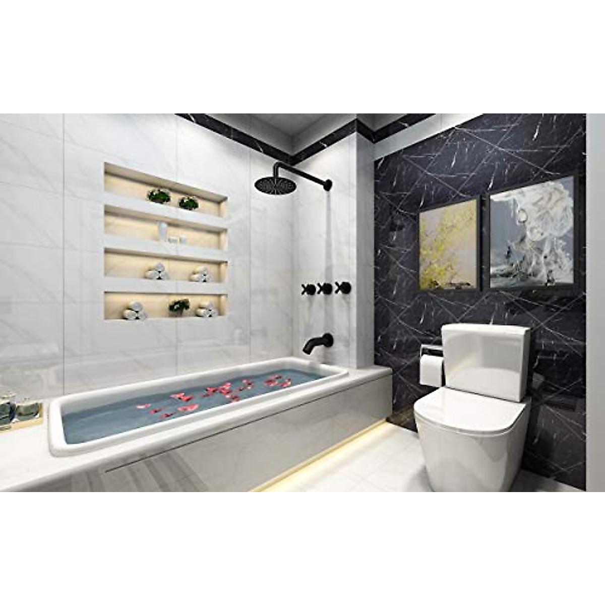 3 Handle Tub Shower Faucet,Matte Black Bathtub Faucet Set with Waterfall Tub Spout,Tub and Shower Trim Kit with Valve,SUMERAIN