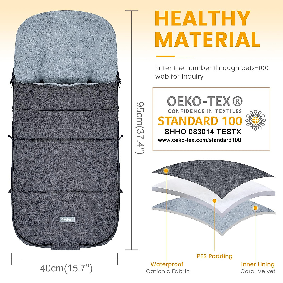 Orzbow Warm Bunting Bag Universal,Christmas Gifts Stroller Sleeping Bag Cold Weather,Waterproof Toddler Footmuff (Dark Grey)