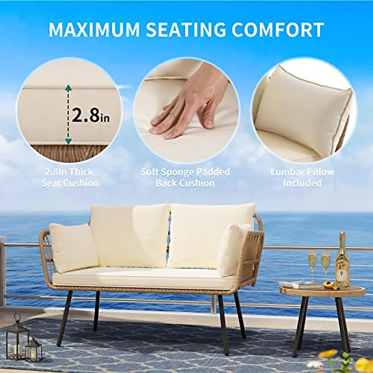 YITAHOME Love Seat Patio Sofa, All-Weather Wicker Loveseats Patio Sectional Furniture with Cushions & Lumbar Pillows, Outdoor Patio Furniture Set for Patio, Balcony, Backyard, Deck, Poolside