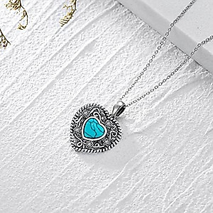Plesitep Turquoise Heart Necklace Sterling Silver Sunflower Pendant Necklace Jewelry For Women Mom