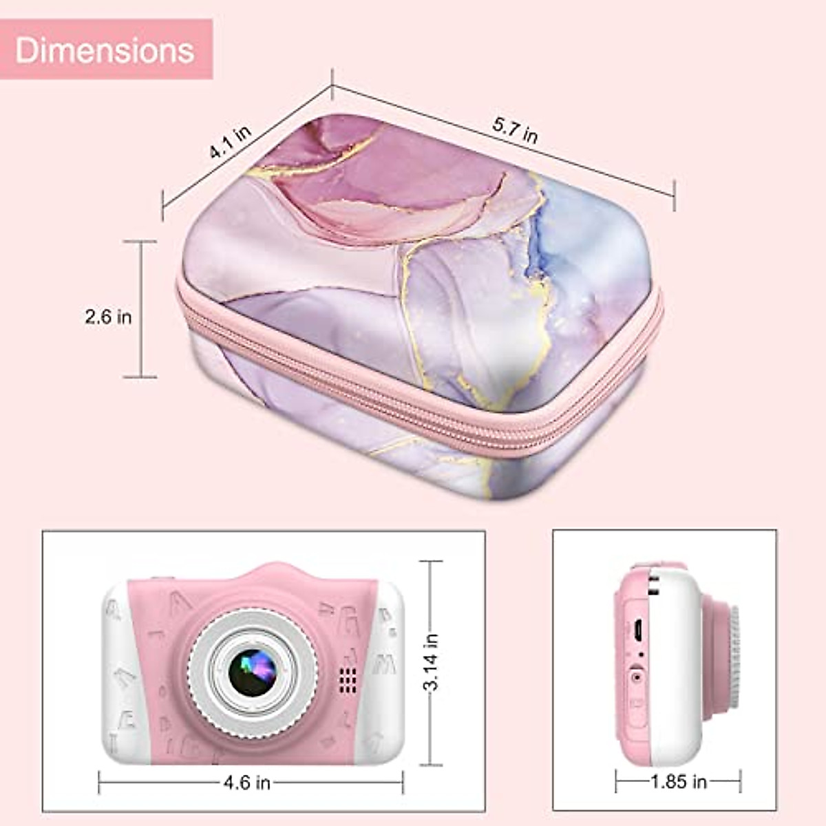 Fintie Kids Camera Case Compatible with Seckton/GKTZ/WOWGO/OMZER/Suncity/Agoigo/Ourlife/Rindol/Unicorn Toys Digital Camera & Video Camera, Hard Carrying Bag with Inner Pocket, Dreamy Marble