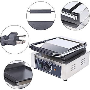 Commercial Electric Griddle 110V Sandwich Single Panini Press Grill Maker Toaster, Smooth Flat Surface Sandwich Maker with Cleaning Sponges,Portable Hamburg Maker for Restaurant Cafe,1800W