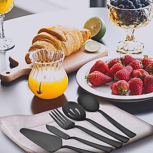 Herogo 53-Piece Matte Black Flatware Set with Steak Knives & Serving Utensils, Stainless Steel Square Silverware Cutlery Set for 8, Unique Tableware Eating Utensils Set, Satin Finish, Dishwasher Safe