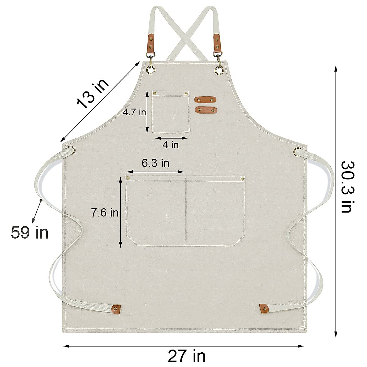 Canvas Chef Apron for Men Women, Cotton Canvas Cross Back Apron with Adjustable Straps and Large Pockets Heavy Duty Work Apron (Beige)