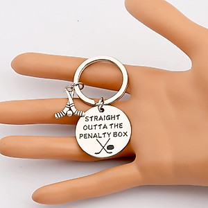 WSNANG Funny Ice Hockey Keychain Hockey Player Gift Straight Outta the Penalty Box Hockey Lover Gifts Keychain (SILVER)