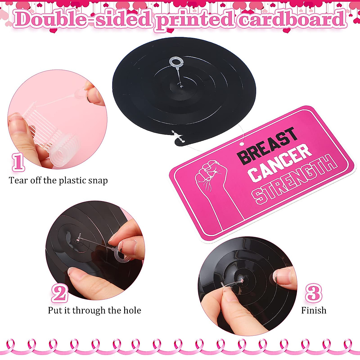 24 Pieces Breast Cancer Awareness Hanging Swirl Decorations Breast Cancer Party Ceiling Decor Pink Ribbon Faith Strength Courage for Charity Theme Party Favors