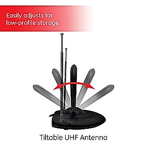 GE Cirular Loop Indoor HD Digital TV Antenna, Long Range Smart TV Antenna, Tiltable loop with 15in Dipoles, Supports 4K 1080P HD Smart TV VHF UHF, Passive Modern Rabbit Ear, 4ft Coax HDT Cable, 33694