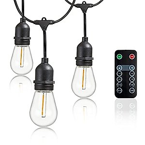 Newhouse Lighting LED String Lights with Weatherproof Technology, Dimmable with Wireless Remote Control, 48ft and 16 (15+1 Free) LED Light Bulbs Included, Black (CSTRINGLEDDIM)