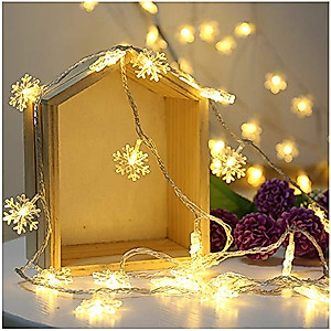 50 Led Snowflake LED Lights with Remote Control Timer, Battery Powered Snowflake Shaped LED String Lights for Christmas Indoor Outdoor, Party,Festival Garden Decor (Warm-White Snowflake, 16.5)