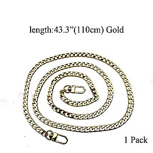 HAHIYO Mini Pochette Purse Chain Strap Thin Wide 7mm for LV Length 43.3 inches Thick 2.6mm Shiny Gold for Shoulder Cross Body Sling Handbag Wallet Clutch Comfortable Flat Metal Strap 1 Pack