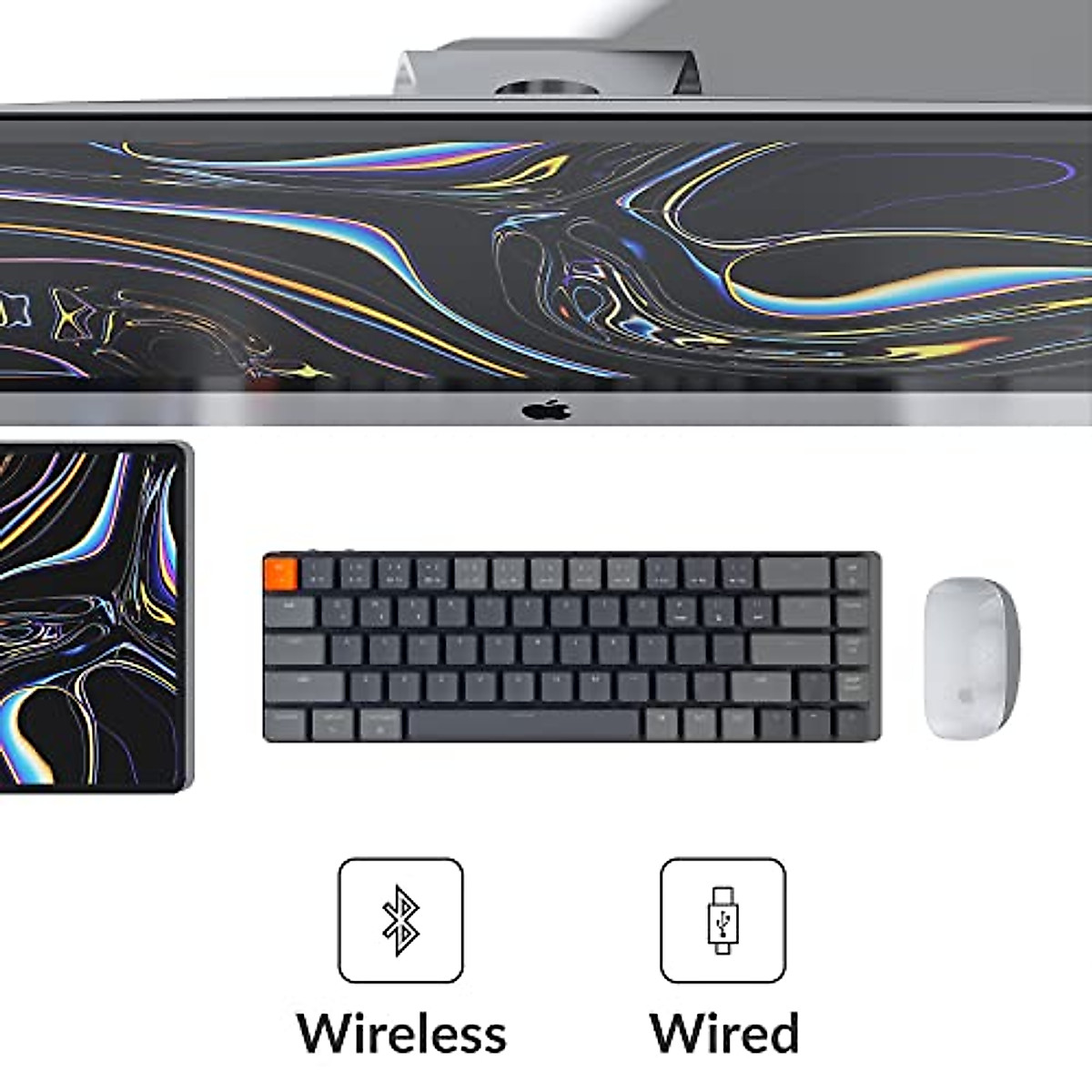 Keychron K7, 68 Keys Ultra-Slim Wireless Bluetooth/Wired Mechanical Keyboard with Low-Profile Gateron Mechanical Blue Switch, RGB LED Backlit Compatible with Mac Windows