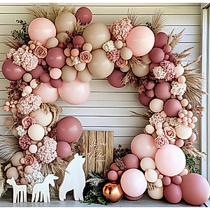Dusty Pink Balloon Arch Kit Double Stuffed Blush Rose Nude Brown Balloon Garland 112pcs Matte Pastel Neutral Balloons for Boho Bridal Shower Baby Shower Birthday Theme Party Decoration