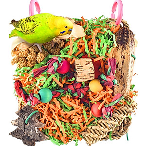 KATUMO Bird Toys, Parakeet Toys Conure Grass Mat Foraging Toys Parrot Shredding Hanging Toys for Cockatiel Lovebird Parakeet Budgie Small-Medium Birds