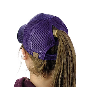 C.C Ponycap Messy High Bun Ponytail Adjustable Glitter Mesh Trucker Baseball Cap, Purple